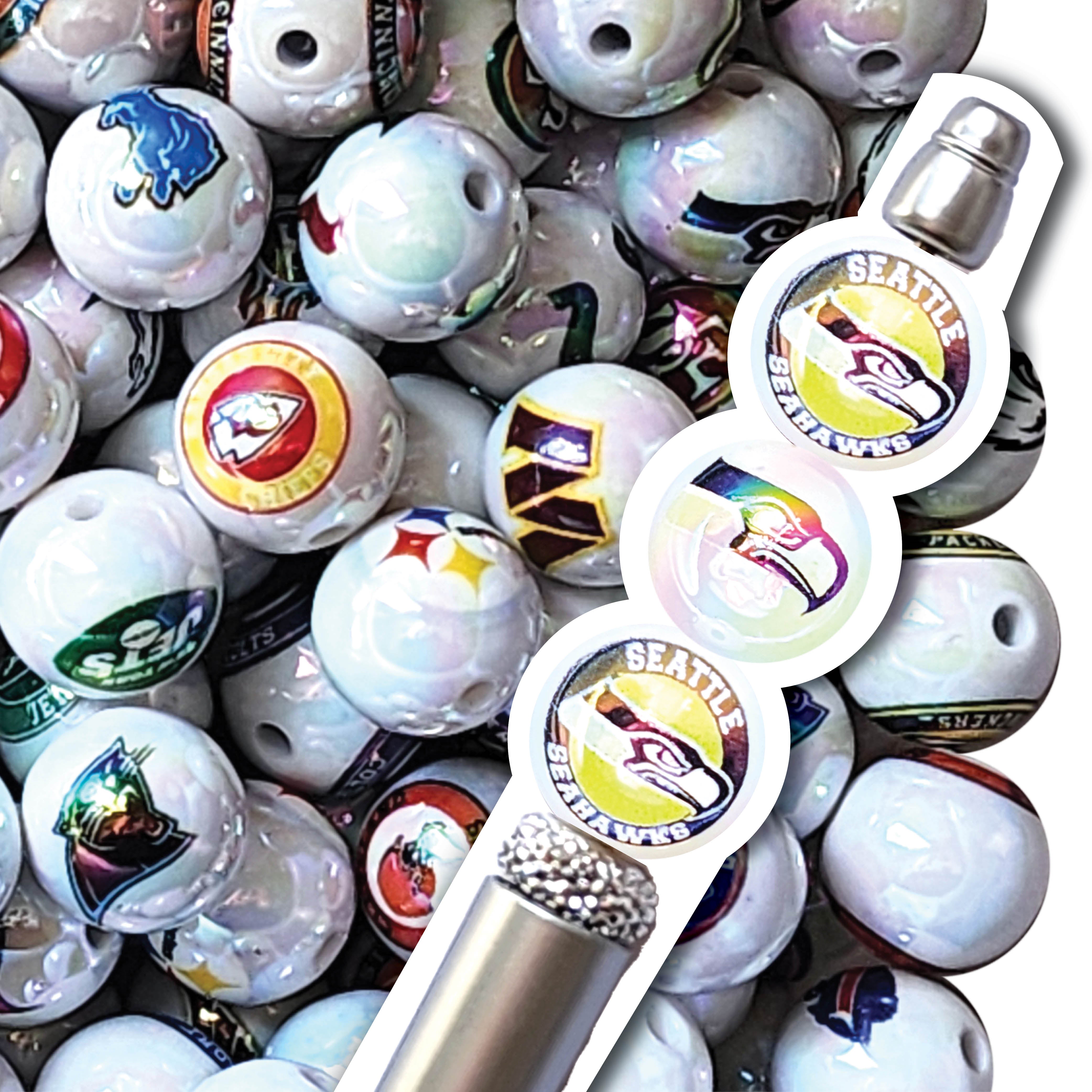 16mm AB seattle seahawks nfl team logos custom printed bubblegum beads ...