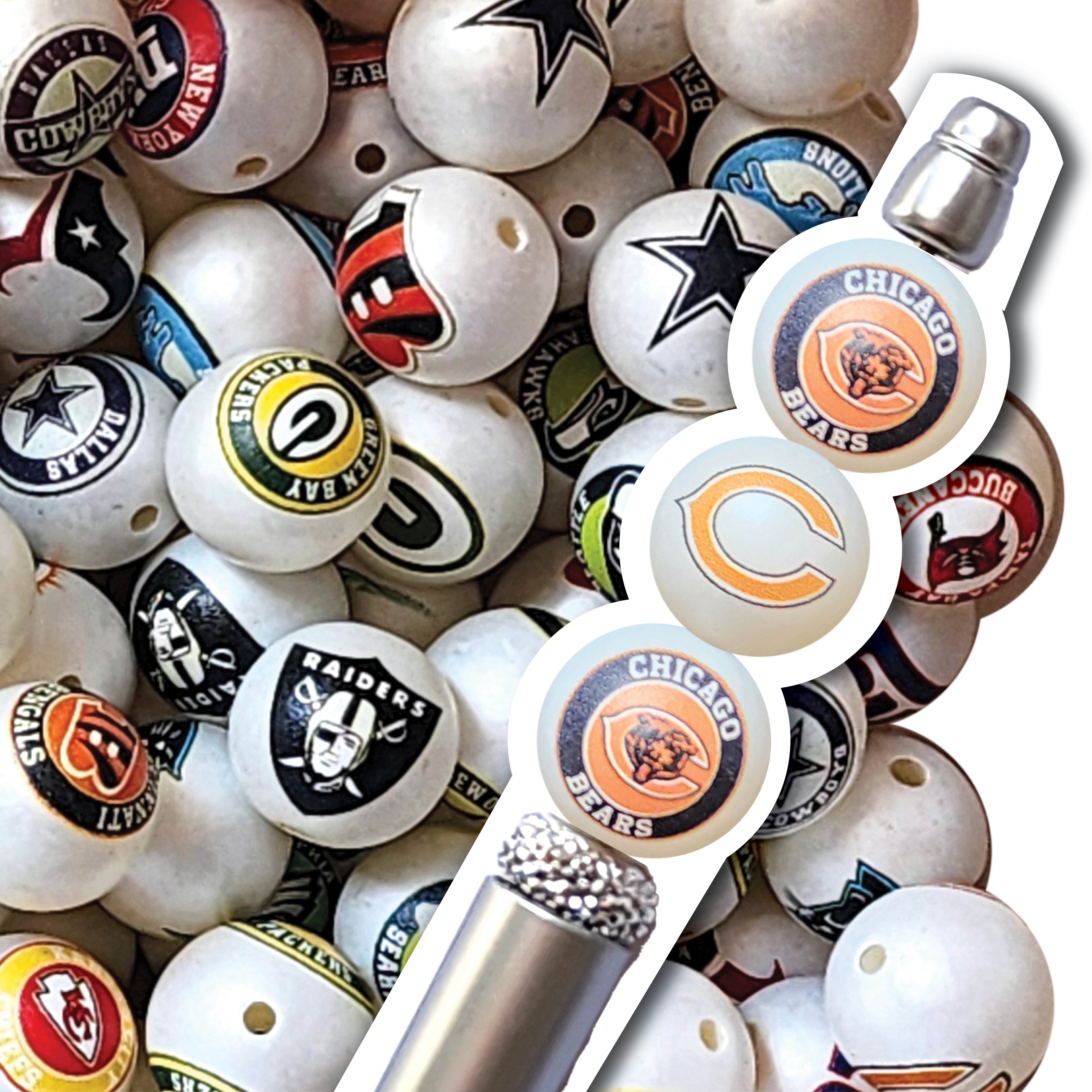 16mm chicago bears nfl team logos custom printed bubblegum beads - sol ...