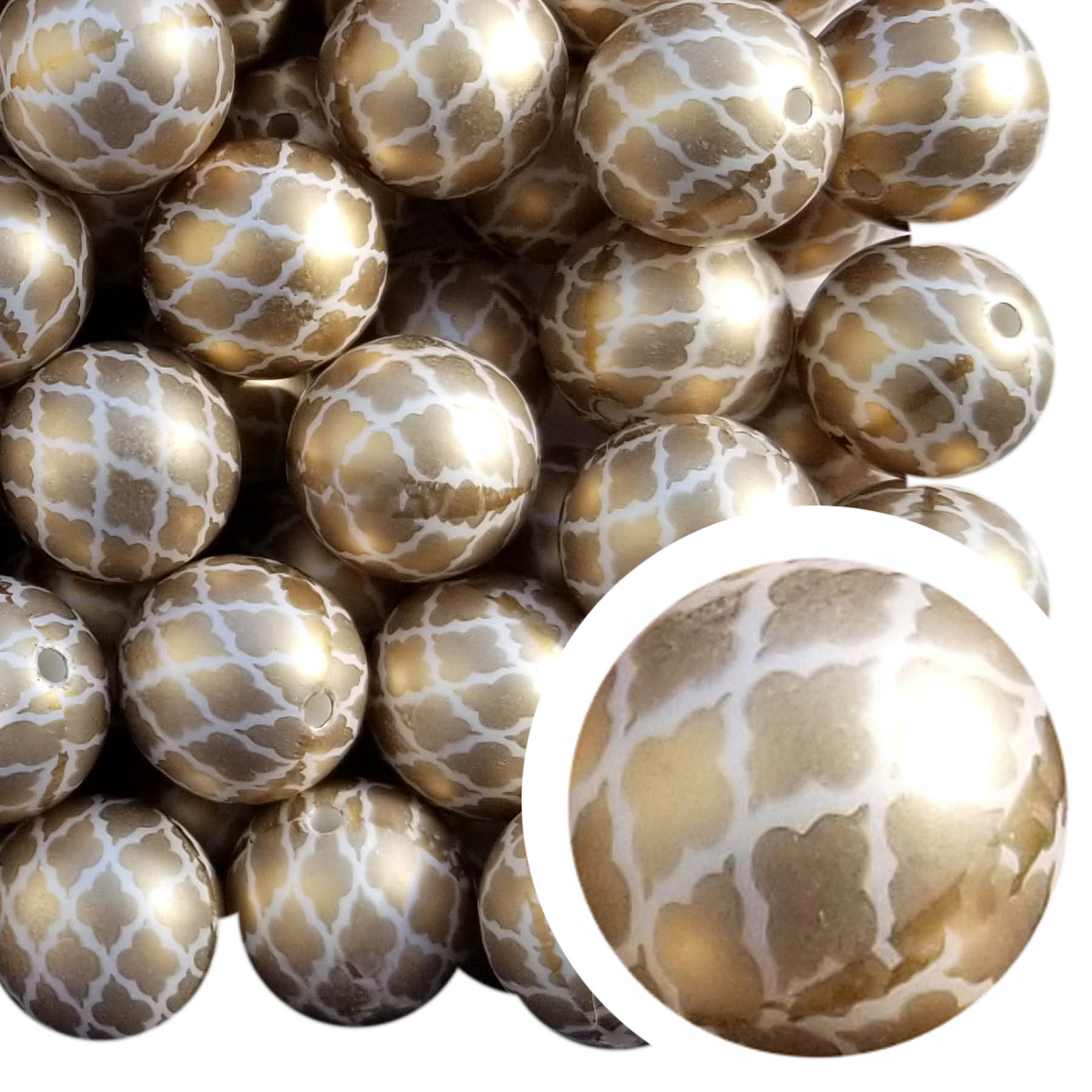 gold weave pattern 20mm printed bubblegum beads – Bubblegum Beads AZ