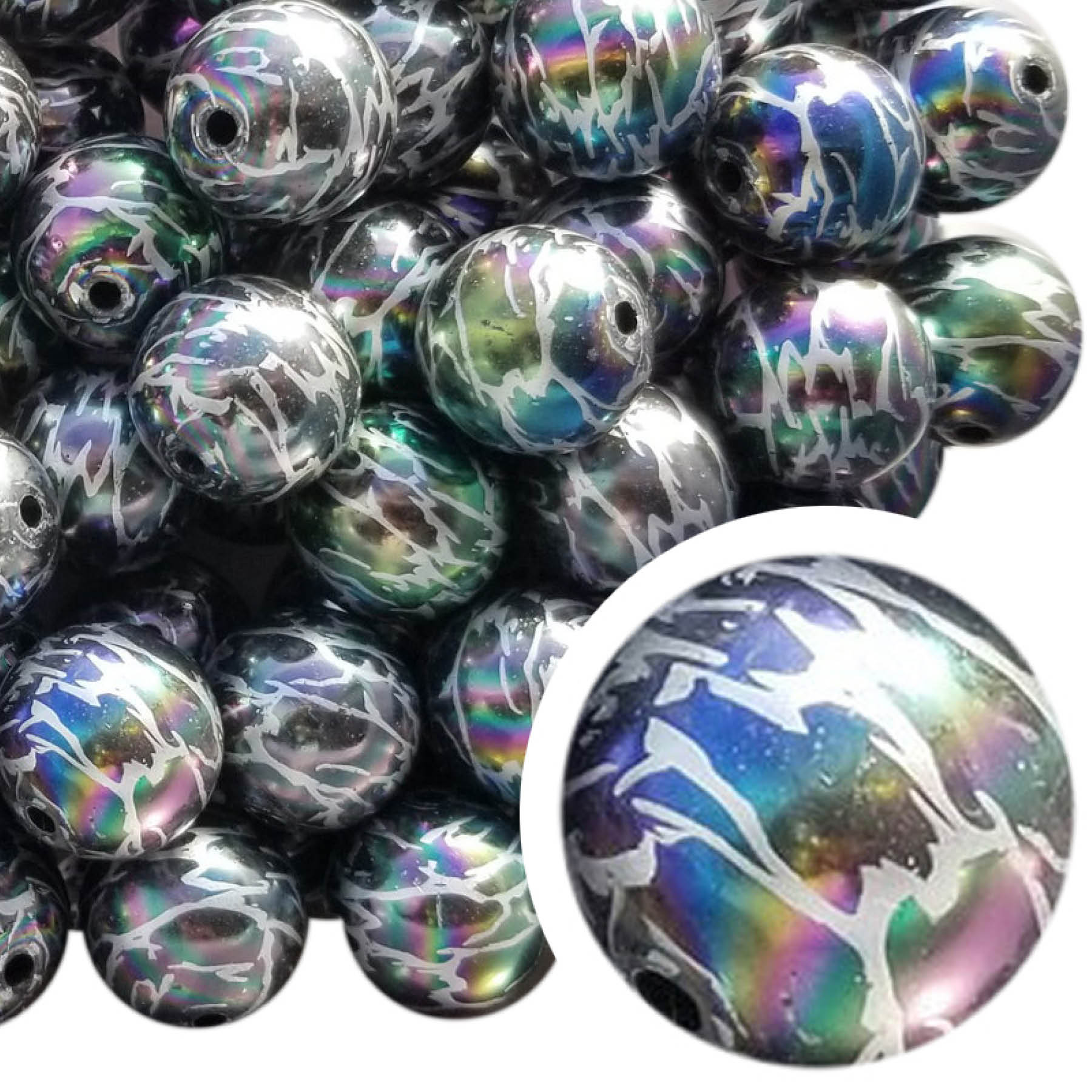 iridescent lightning 20mm printed bubblegum beads – Bubblegum Beads AZ