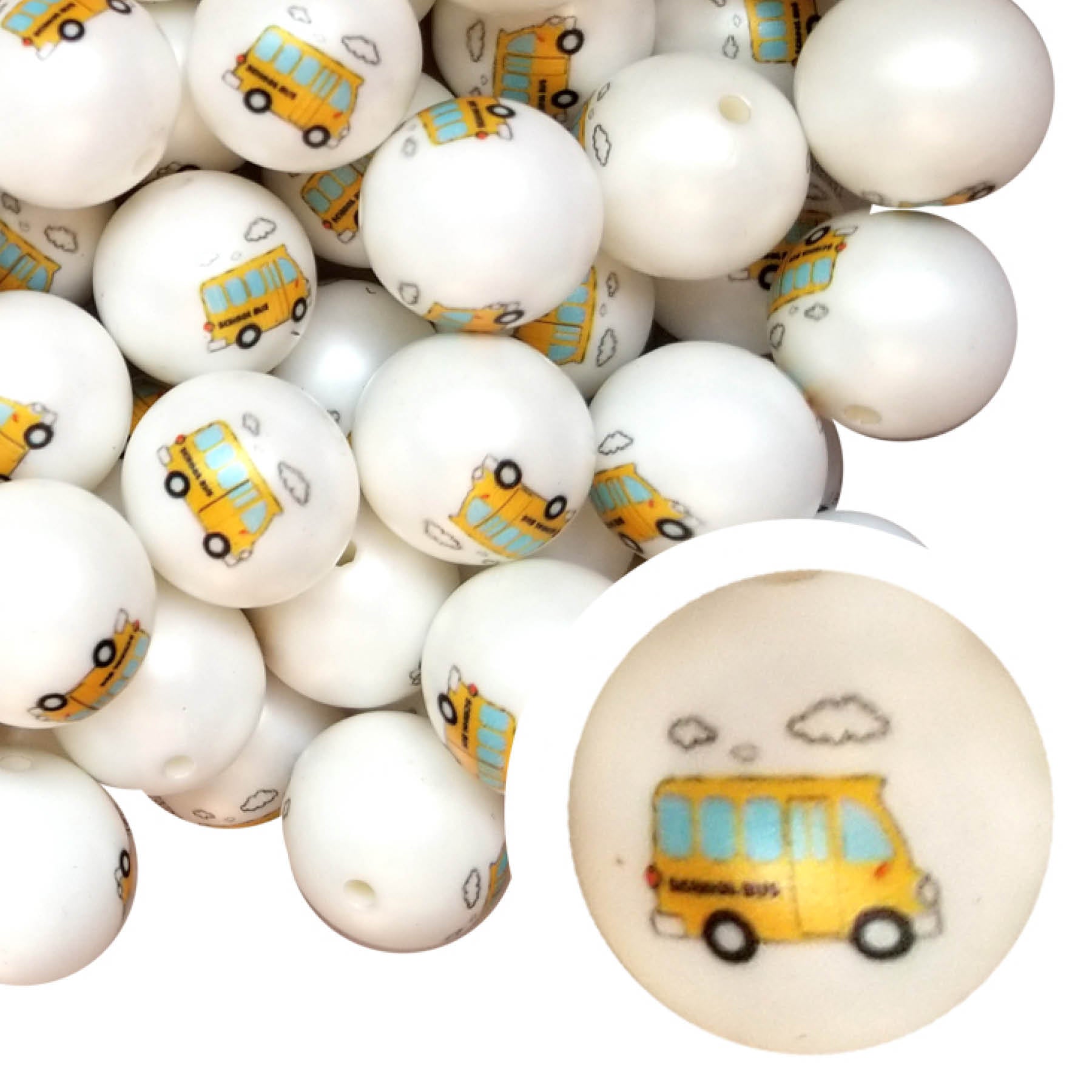 school bus 20mm printed bubblegum beads – Bubblegum Beads AZ