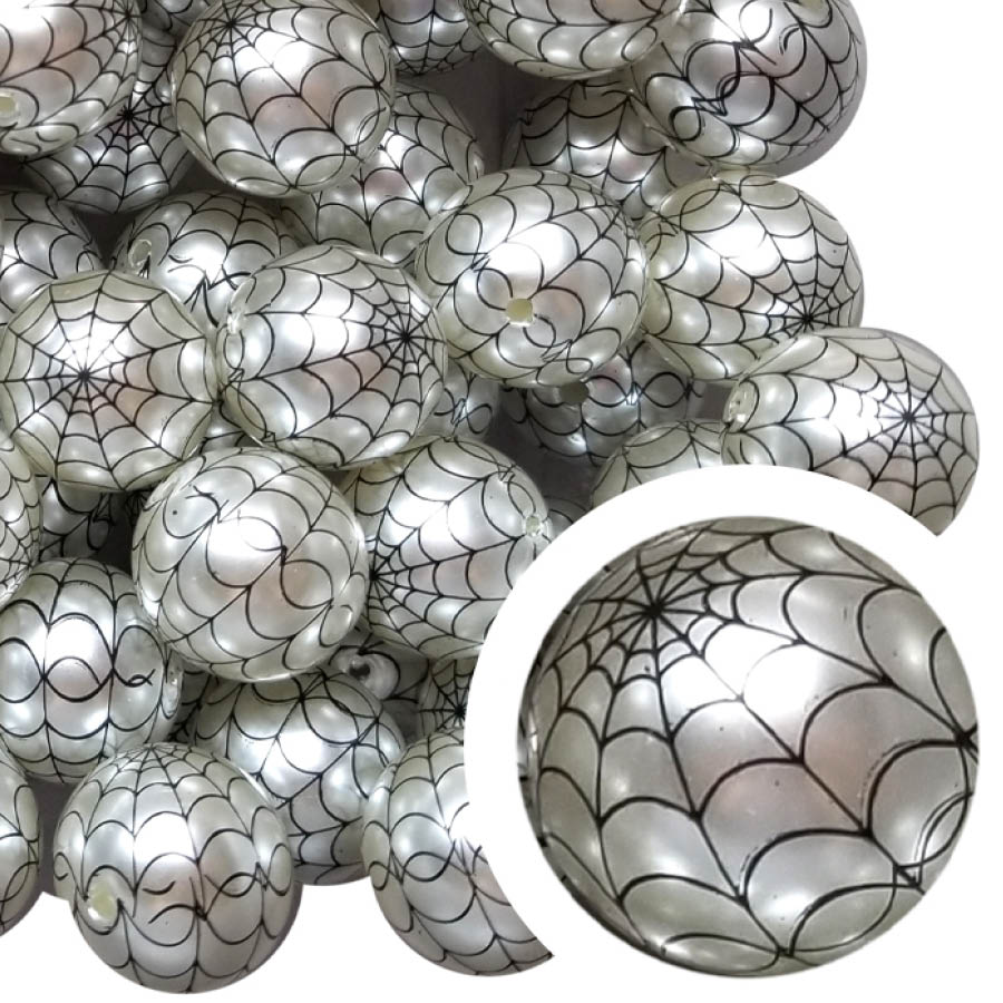 silver spider web 20mm printed bubblegum beads – Bubblegum Beads AZ